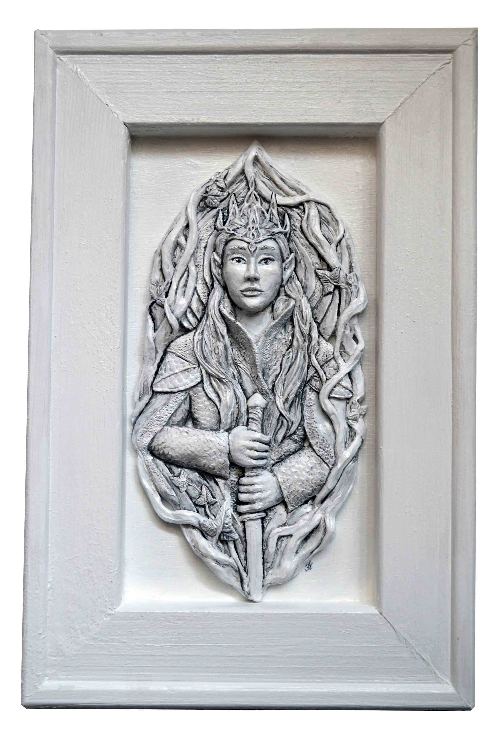 Elven king - Relief wall sculpture in frame, elven portrait, elf ...