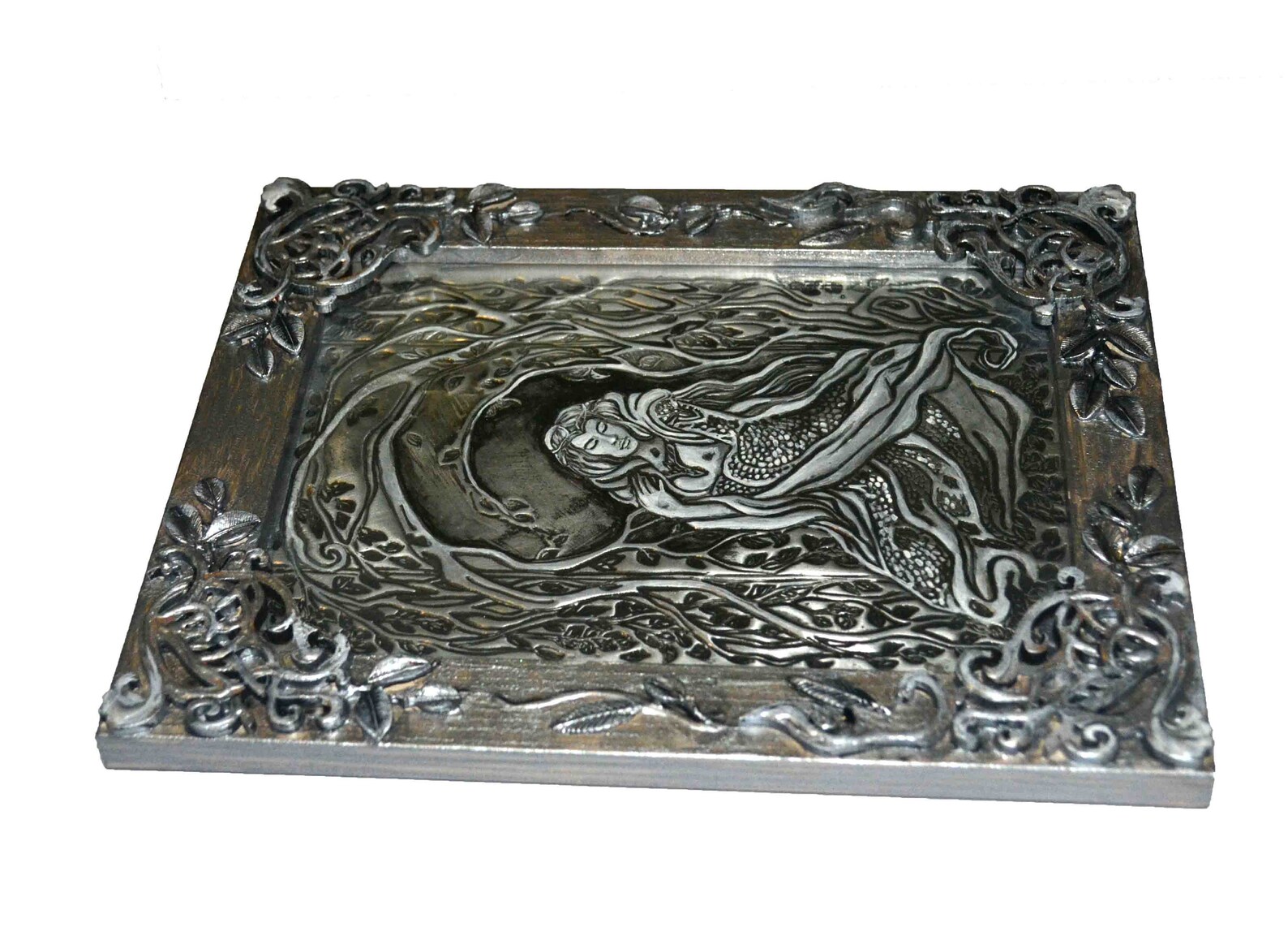 Beauty Embossed Portrait on Silver Tone Sheet, Metal Embossing, Elven ...