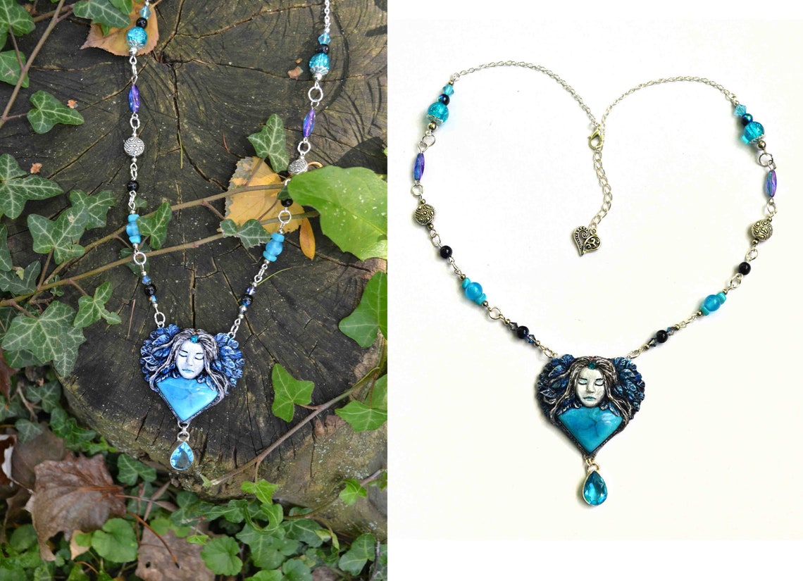 Handmade pendant fantasy jewellry magic pendant blue heart | Etsy