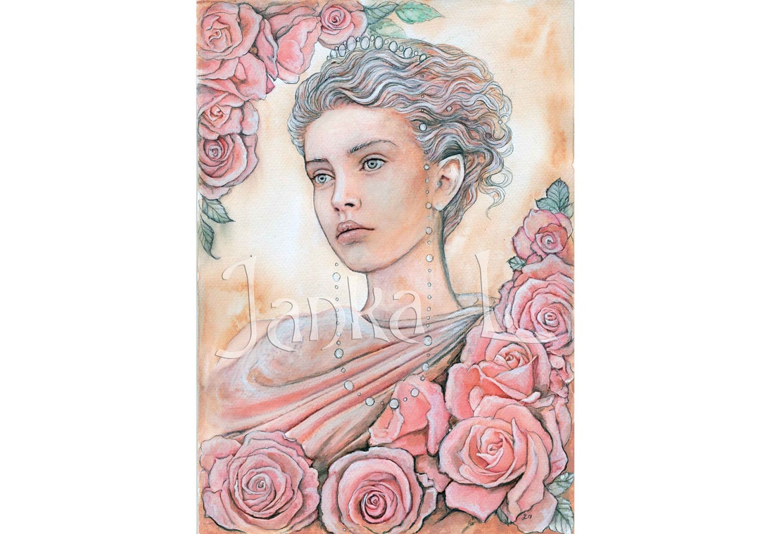 Original Painting - Elven Princess, Elf Fantasy, Pink Portrait, Signed ...