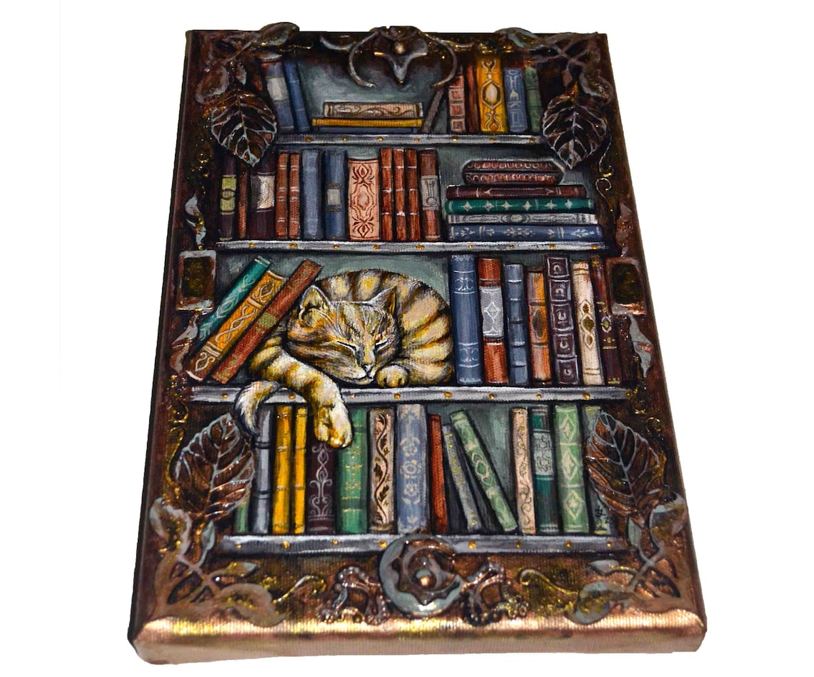 Bookshelf Original Acrylic Painting on Canvas Books - Etsy
