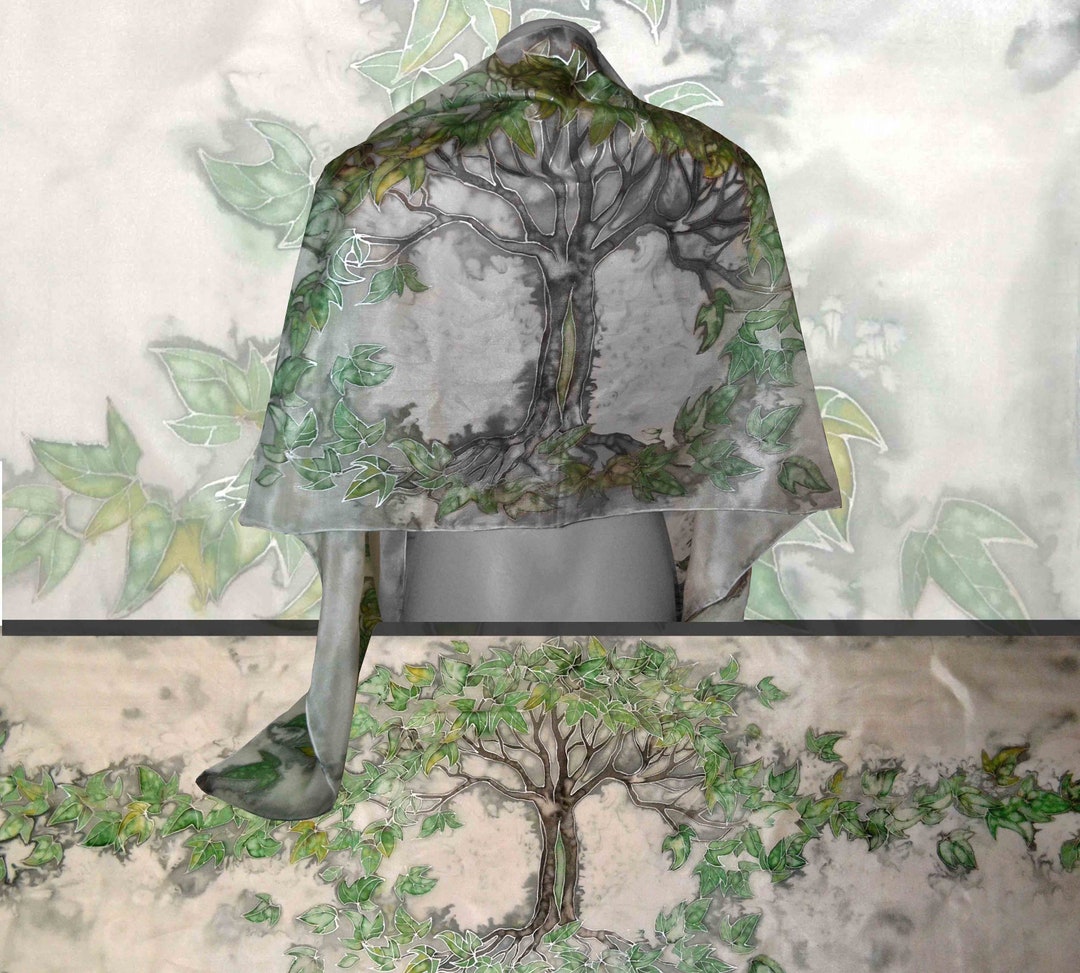 The Tree - Handpainted Silk Scarf, Silk Painting, Elven Scarf, Original ...