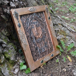 Medieval Beauty Embossed Portrait on Copper Sheet, Metal Embossing ...