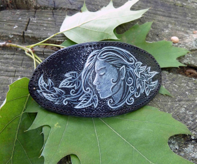 Elf Hand Tooled Leather Hair Barrette Hair Slide Elven - Etsy