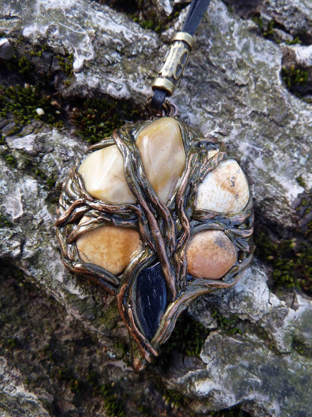 Handmade Jasper Stone Tree Pendant: Polymer Clay Elven Jewelry, Nature ...