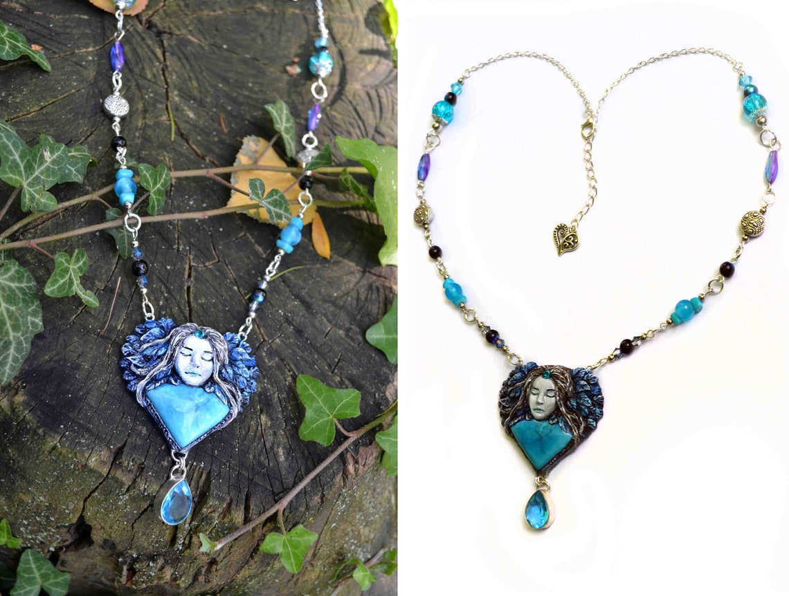 Handmade pendant fantasy jewellry magic pendant blue heart | Etsy