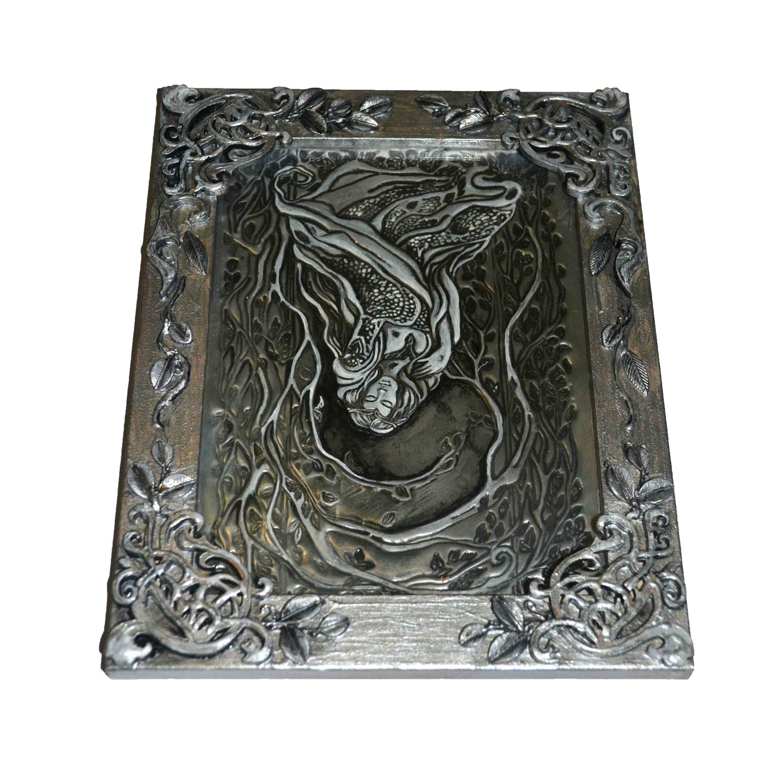 Beauty Embossed Portrait on Silver Tone Sheet, Metal Embossing, Elven ...