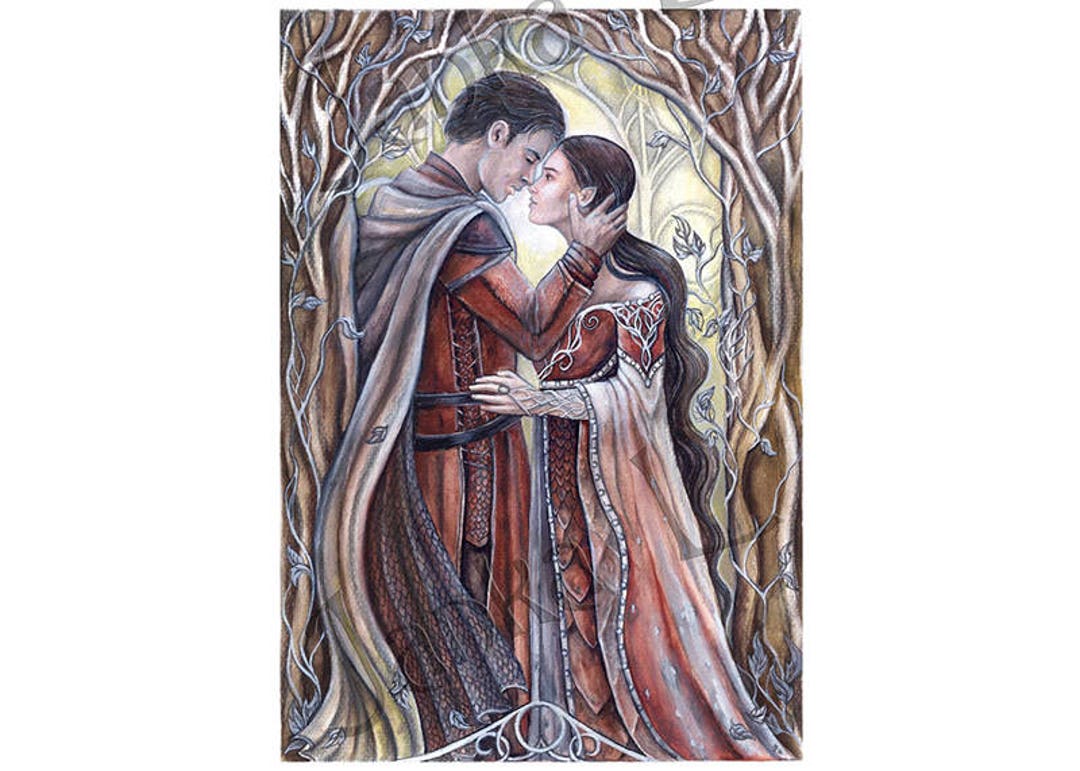 My Elven Love Print, Fantasy Art, Fairytale Painting, Elf Couple ...