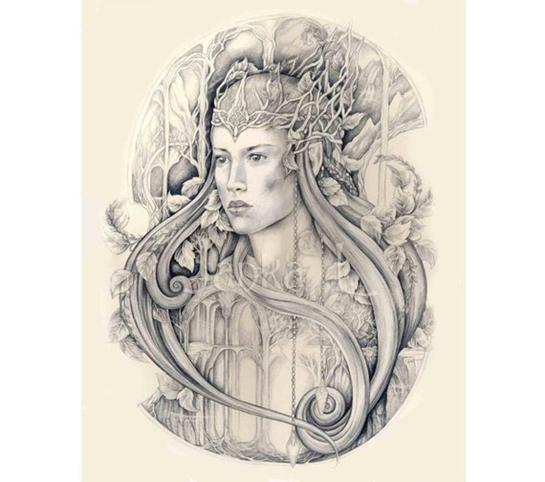 Elven Queen Original Drawing, Fantasy Art, Elf Portrait, Original ...