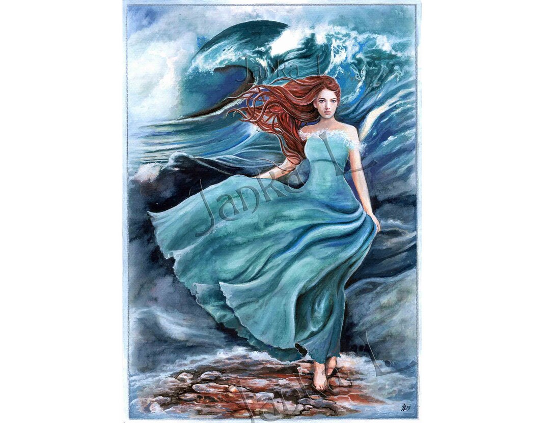Original Painting, Ocean, Woman Portrait, Original Illustration ...