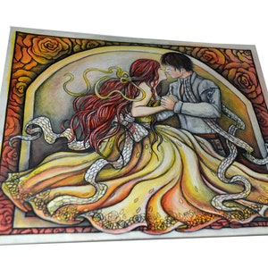 The First Kiss - Original Illustration, Romantic Couple, Young Love ...