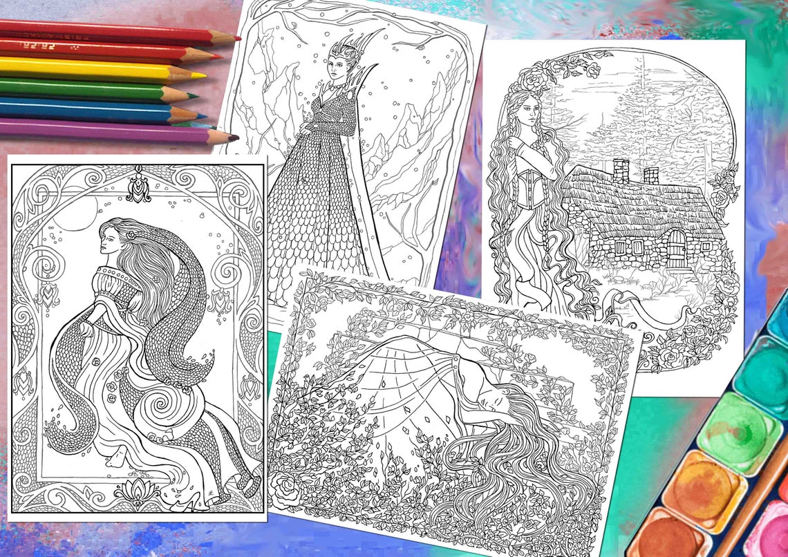 Fairy Tales Printable Adult Coloring Pages Instant | Etsy