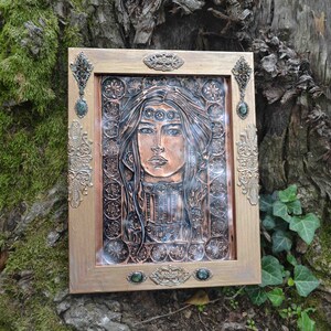 Medieval Beauty Embossed Portrait on Copper Sheet, Metal Embossing ...