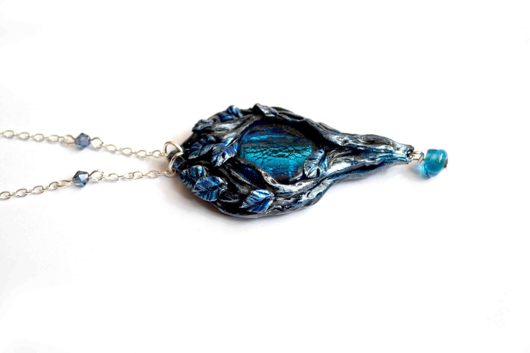 Blue Moon Tree Handmade Pendant, Glass Stone, Blue Pendant, Handmade ...