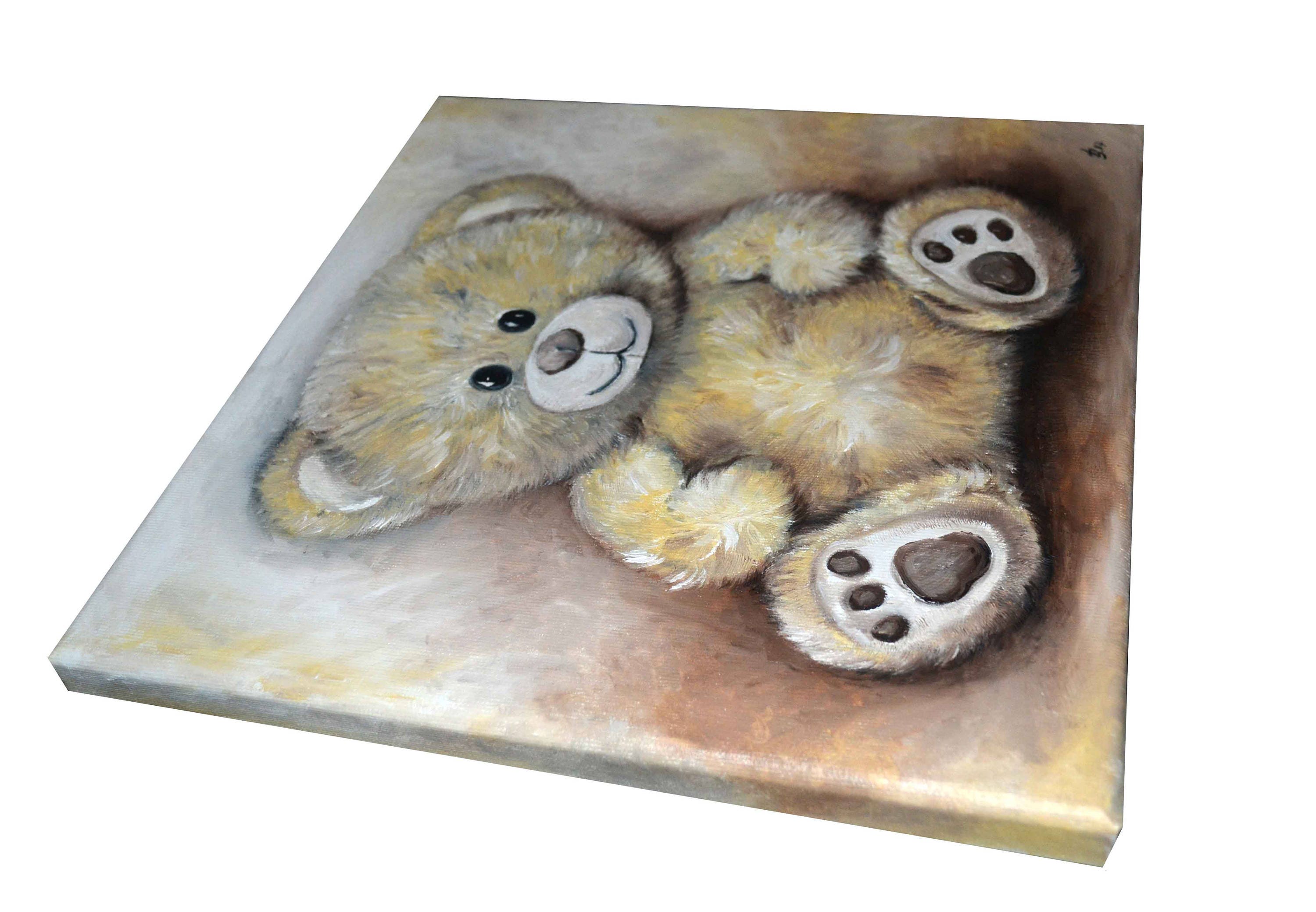 Teddy Bear Original Oil Painting on Canvas Cute Toy Art | Etsy