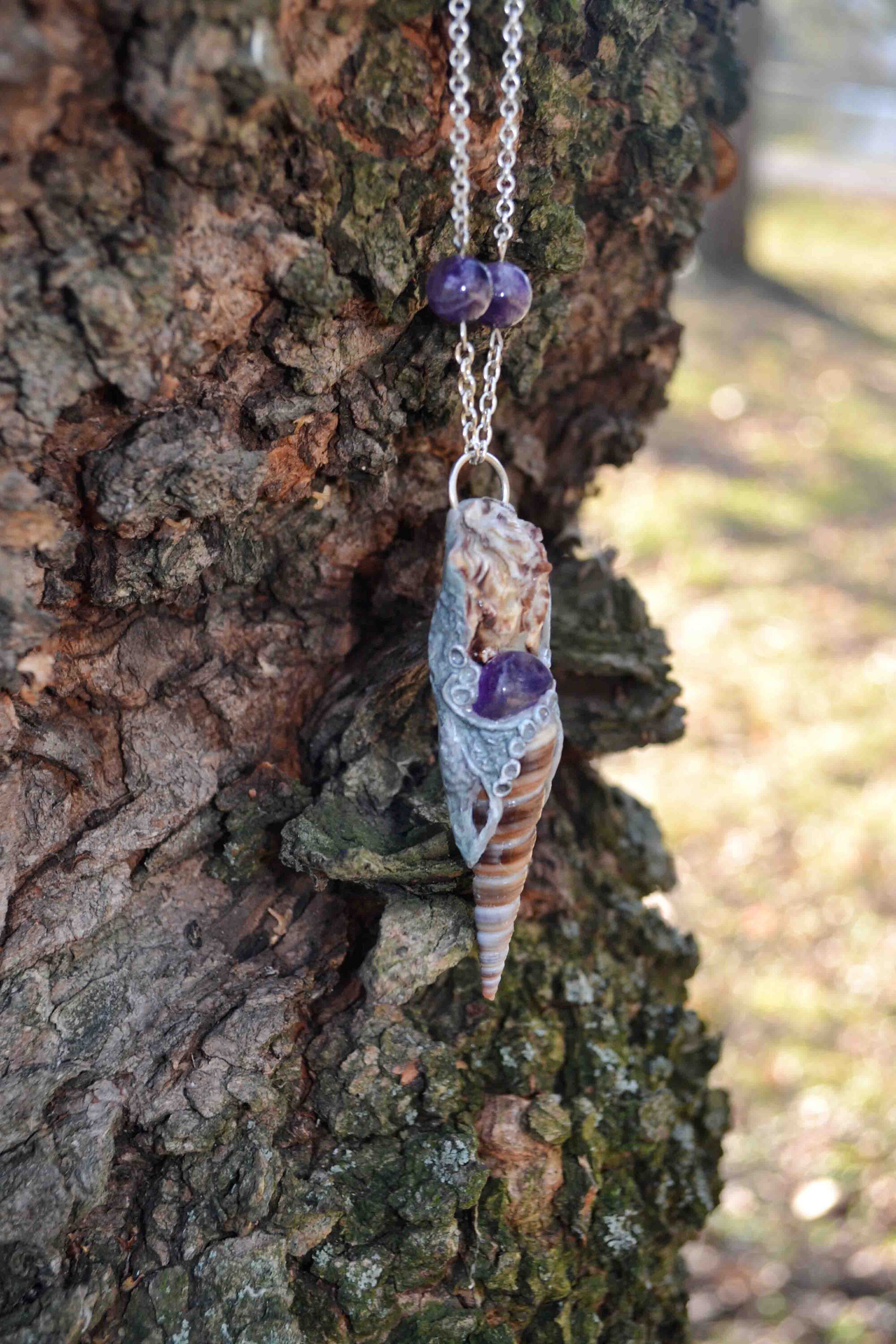 Handmade pendant amethyst gemstone polymer clay jewellery | Etsy