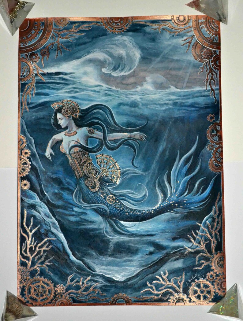 Steampunk Mermaid Original Illustration Mythology Signed - Etsy
