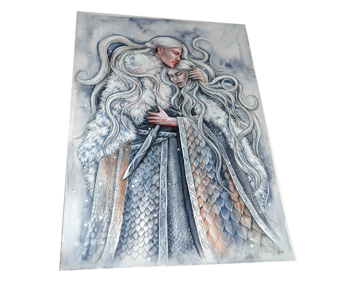 Romantic Illustration Hold Me Tight Elven Love Couple Elf - Etsy