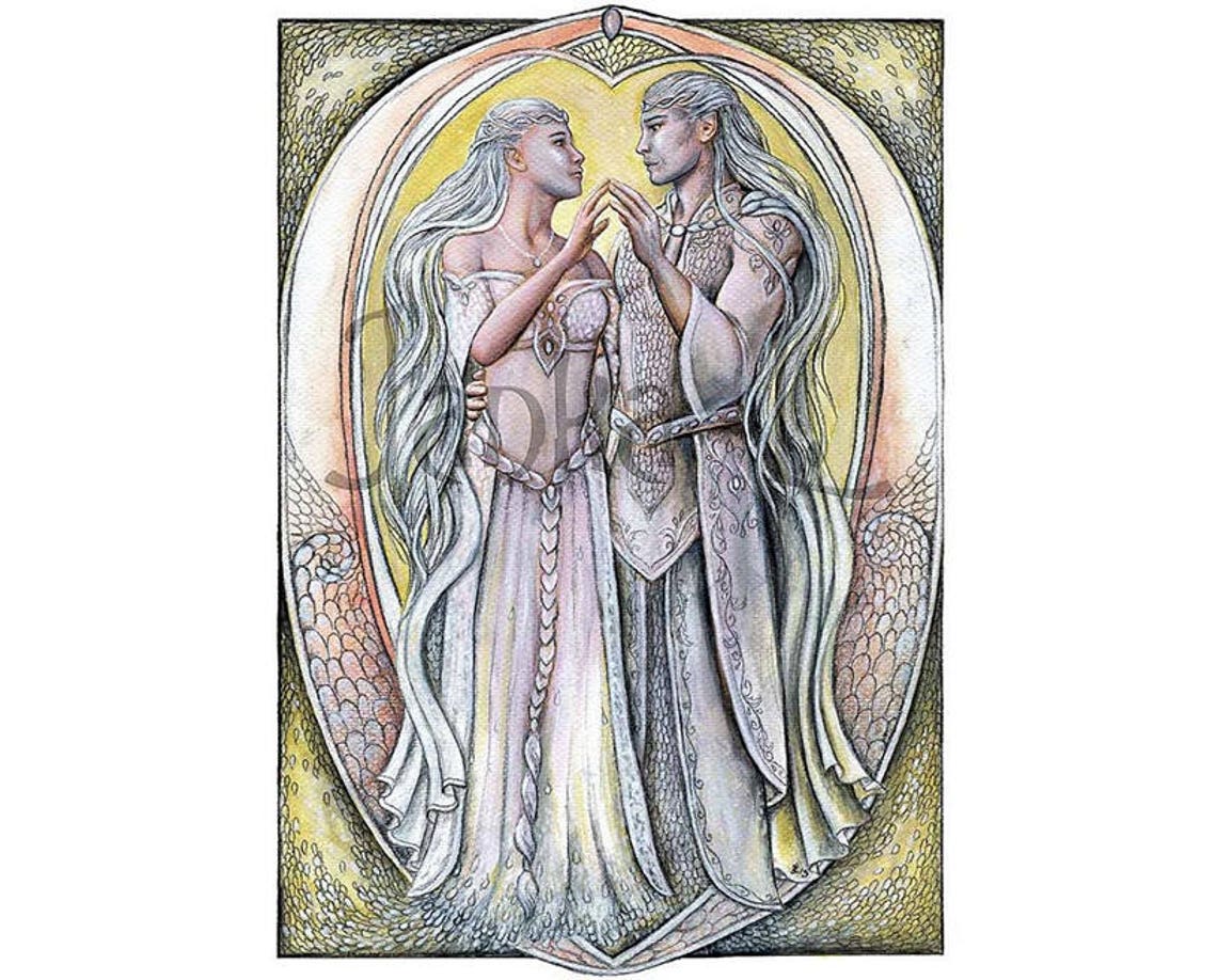In Love Original Illustration Elven Couple Fantasy Art - Etsy UK