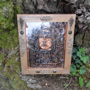 Medieval Beauty Embossed Portrait on Copper Sheet, Metal Embossing ...