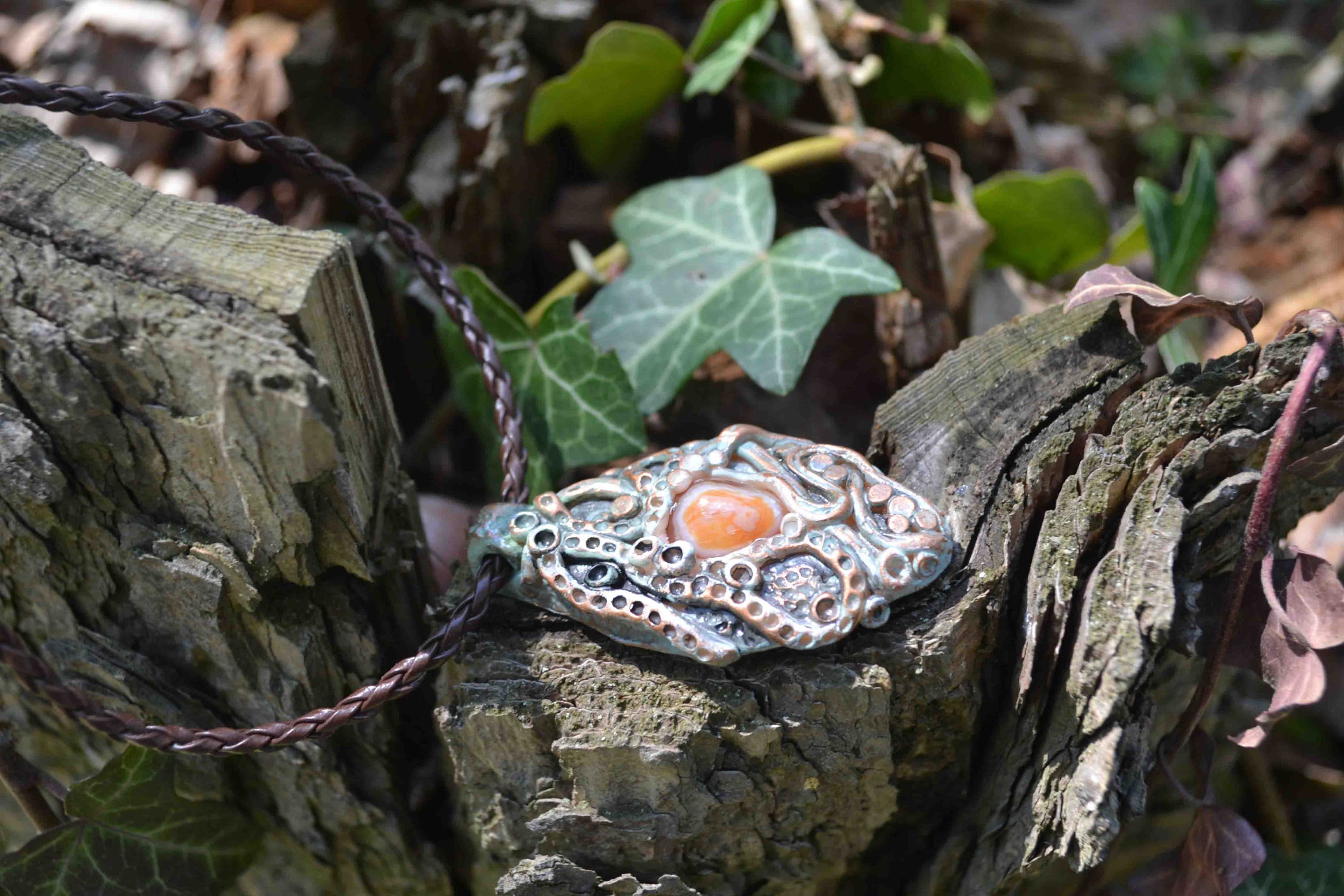 Handmade pendant with Agate stone polymer clay jewelry | Etsy