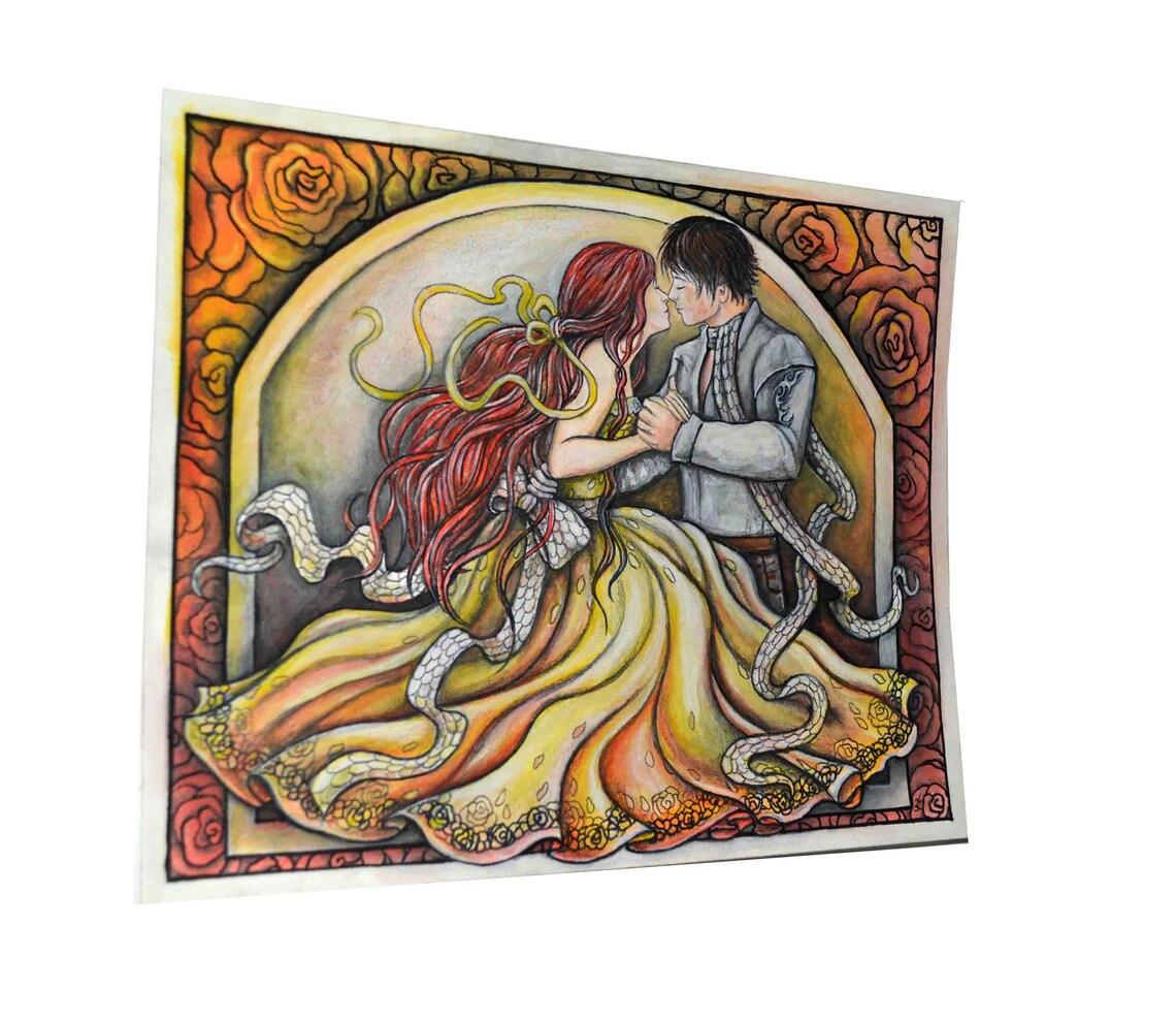 The First Kiss Original illustration romantic couple young | Etsy