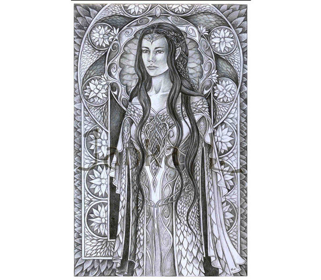 Elven Lady Original Drawing, Black and White Illustration, Graphite ...