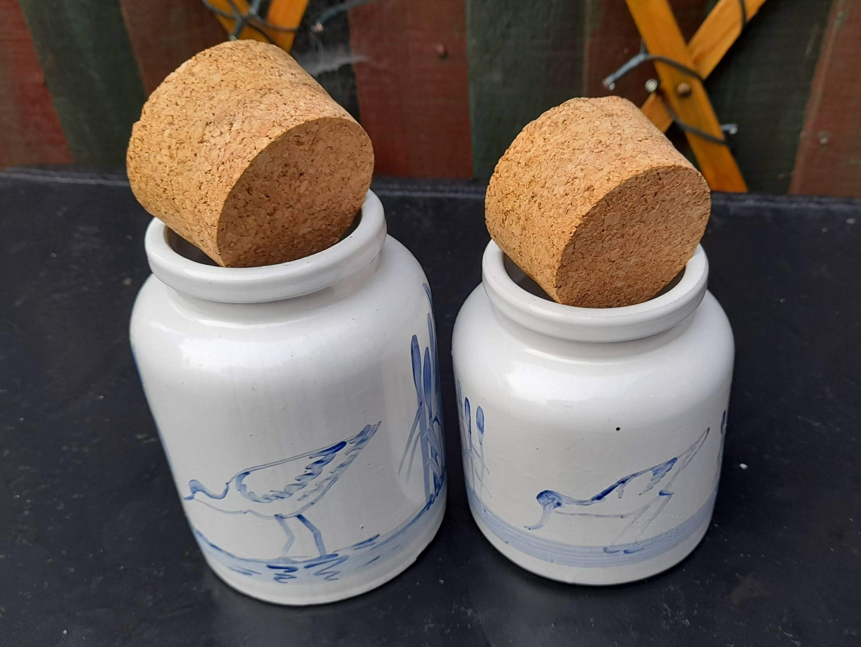 Set of 2 X STONEWARE MUSTARD POTS Handpainted With Cork Lids - Etsy