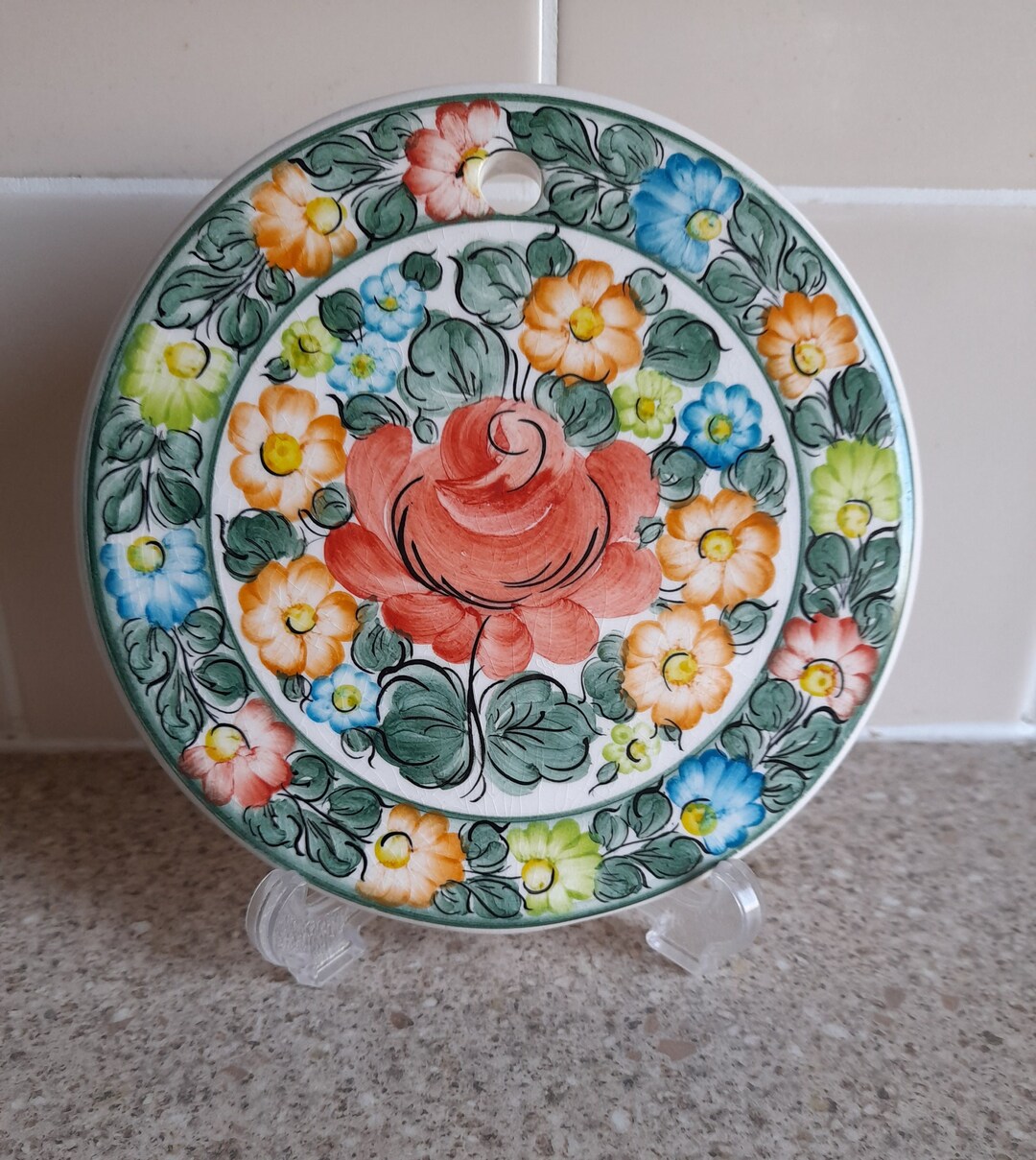 VINTAGE - Wloclawek Polish Pottery Handpainted Pot Stand or Wall Plaque ...