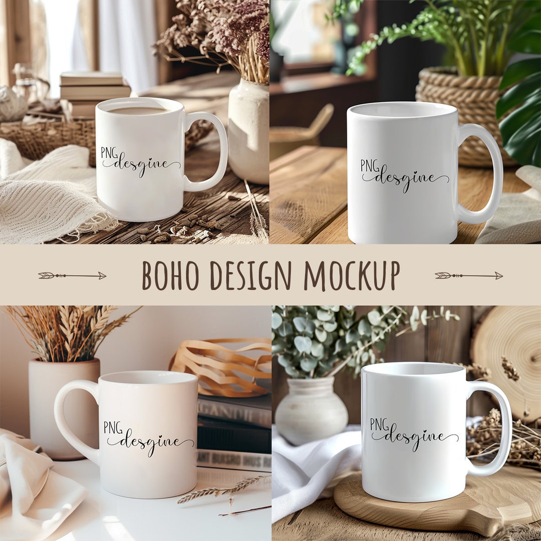 Boho Mug Mockup Coffee Mug Photo Bundle 11 Oz Cup Mockup Boho Style ...