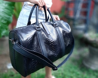 Black Python Travel Big Bag Snakeskin Genuine Leather Purse | Etsy