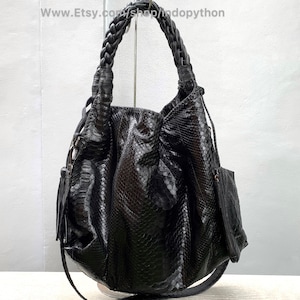 Black Leather Bag Black Python Bag Snakeskin Purse Gift for Her Black ...
