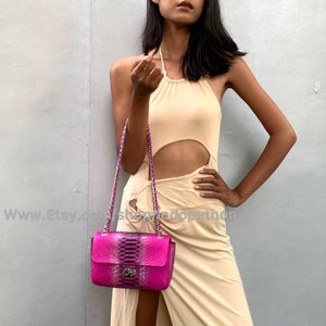 Fuchsia Python Bag #hot Pink Python Bag #snakeskin Purse #fuchsia Purse ...