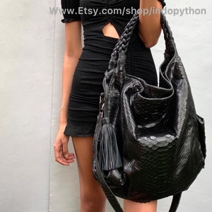 Black Leather Bag Black Python Bag Snakeskin Purse Gift for Her Black ...