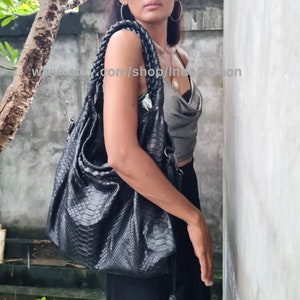 Black Hobo Python Snakeskin Bag Genuine Leather Gray Handbag Purse ...