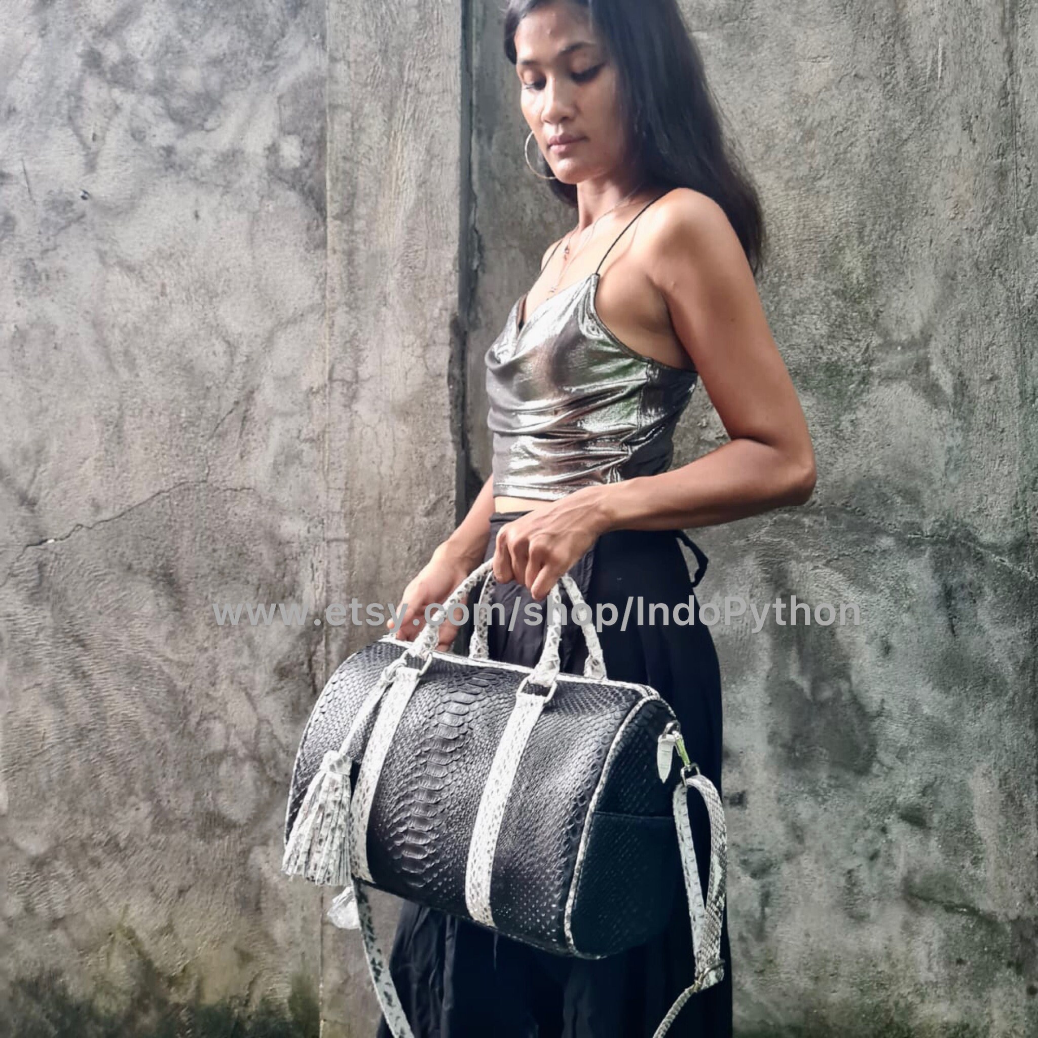 Python Bag Snakeskin Bag Genuine Leather Bag Black Bag | Etsy