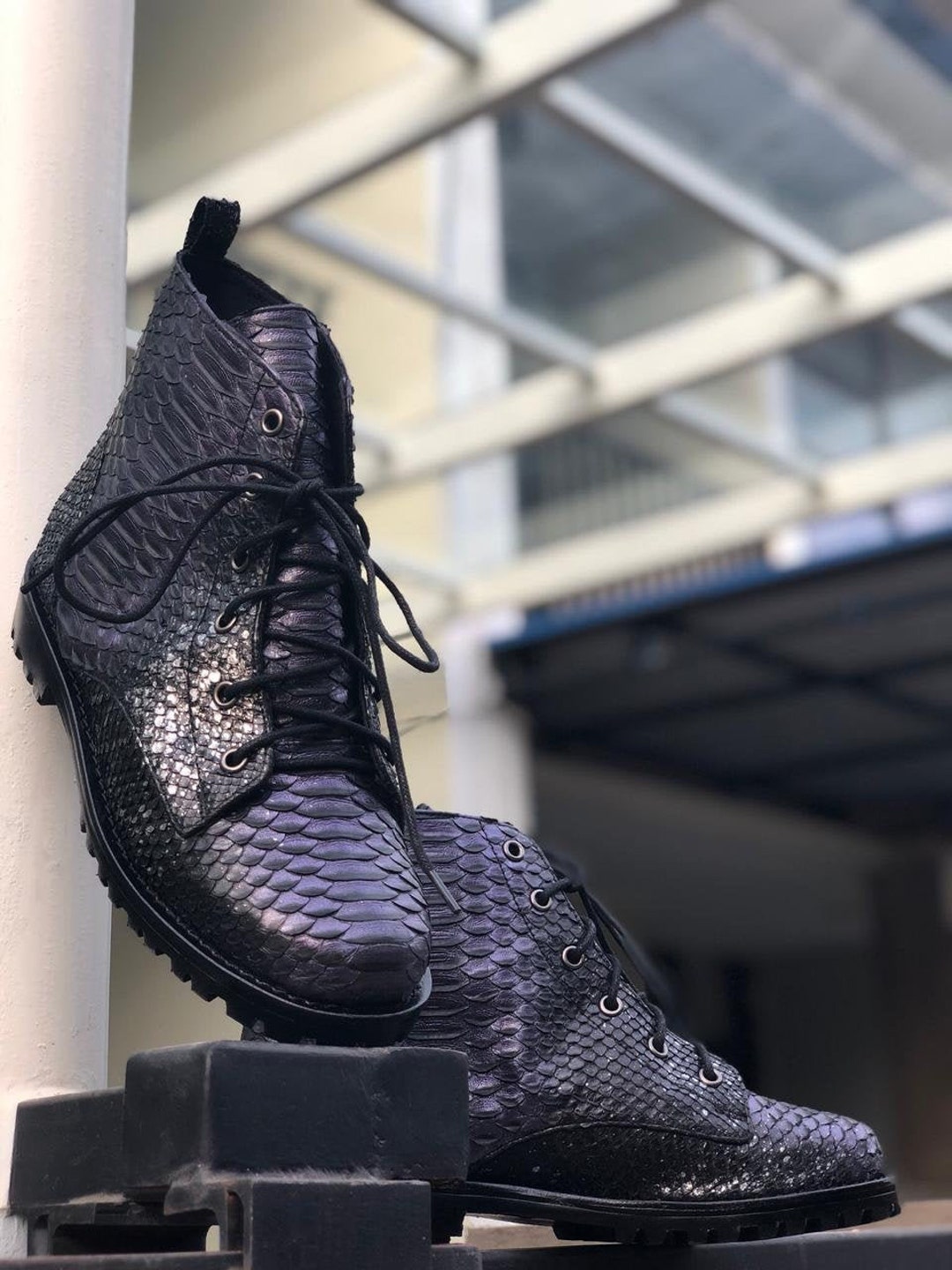 Handmade Python Leather Boots: Unisex Black Snakeskin Boots - Etsy