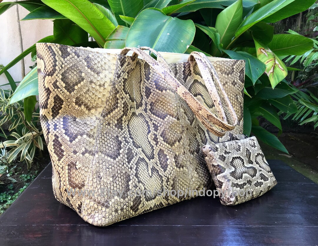 Beige and Black Bag, Python Bag, Snakeskin Purse, Shopper Bag, Big Bag ...