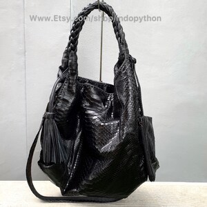 Black Leather Bag Black Python Bag Snakeskin Purse Gift for Her Black ...