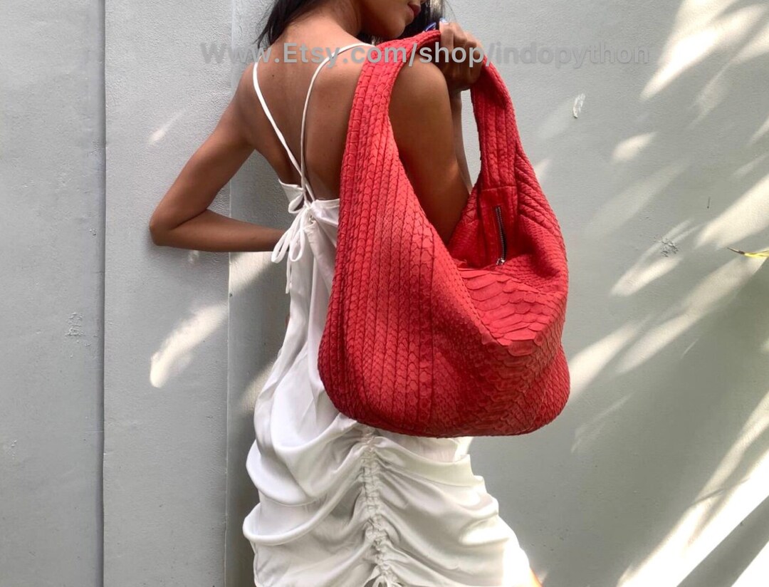 Python Bag Red Python Bag Snakeskin Bag Python Hobo Bag Red Leather Bag ...