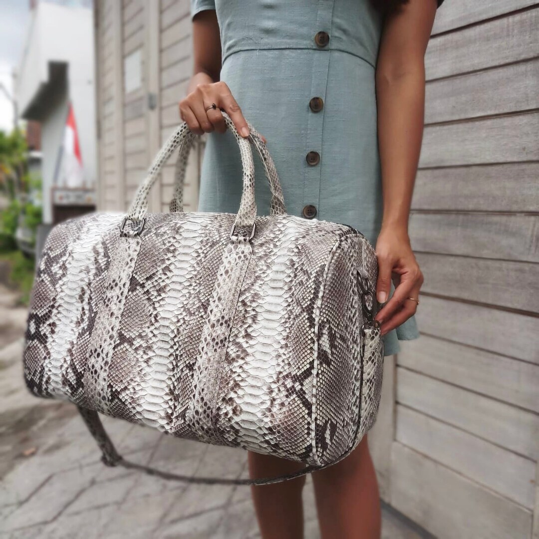 Black and White Python Travel Big Bag Snakeskin Genuine Leather Purse ...