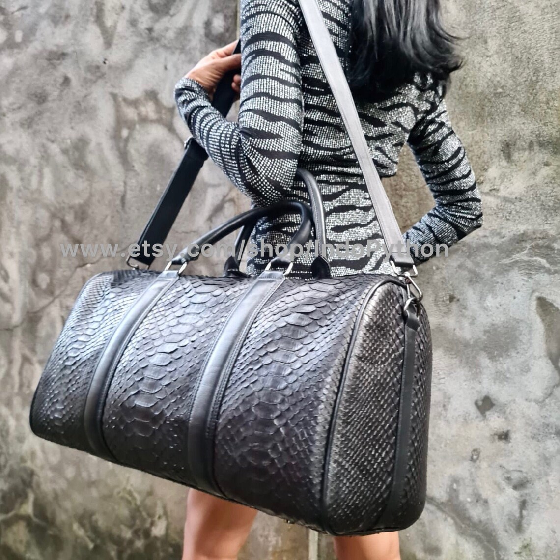 Black Python Travel Bag Big Bag Weekend Bag Snakeskin | Etsy