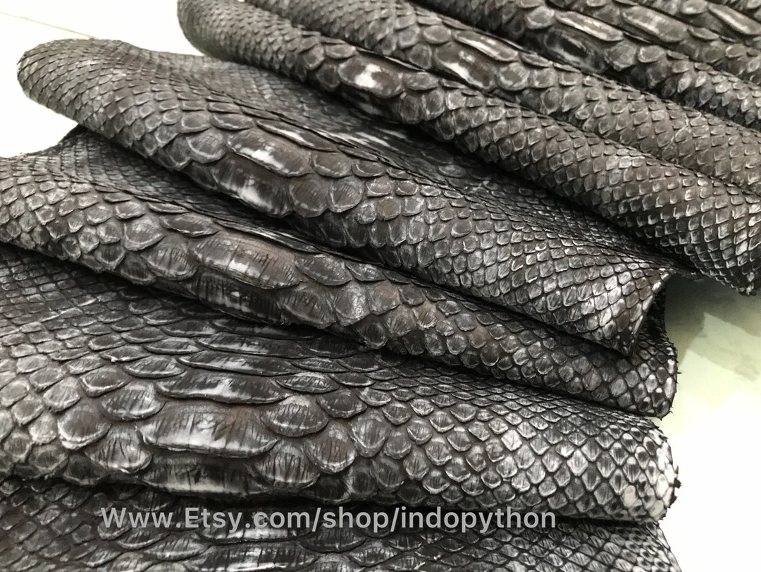 Genuine Python Leather, Natural Python Leather, Hide Snake Skin, Black ...