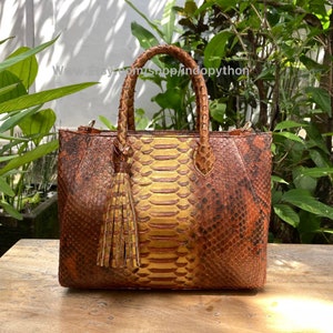 Brown and Gold Bag python Bag snakeskin Bag leather Bag gift for Her ...