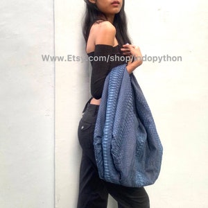 Navy Blue Python Bag Blue Hobo Bag Snakeskin Bag Hobo Bag Big Bag ...