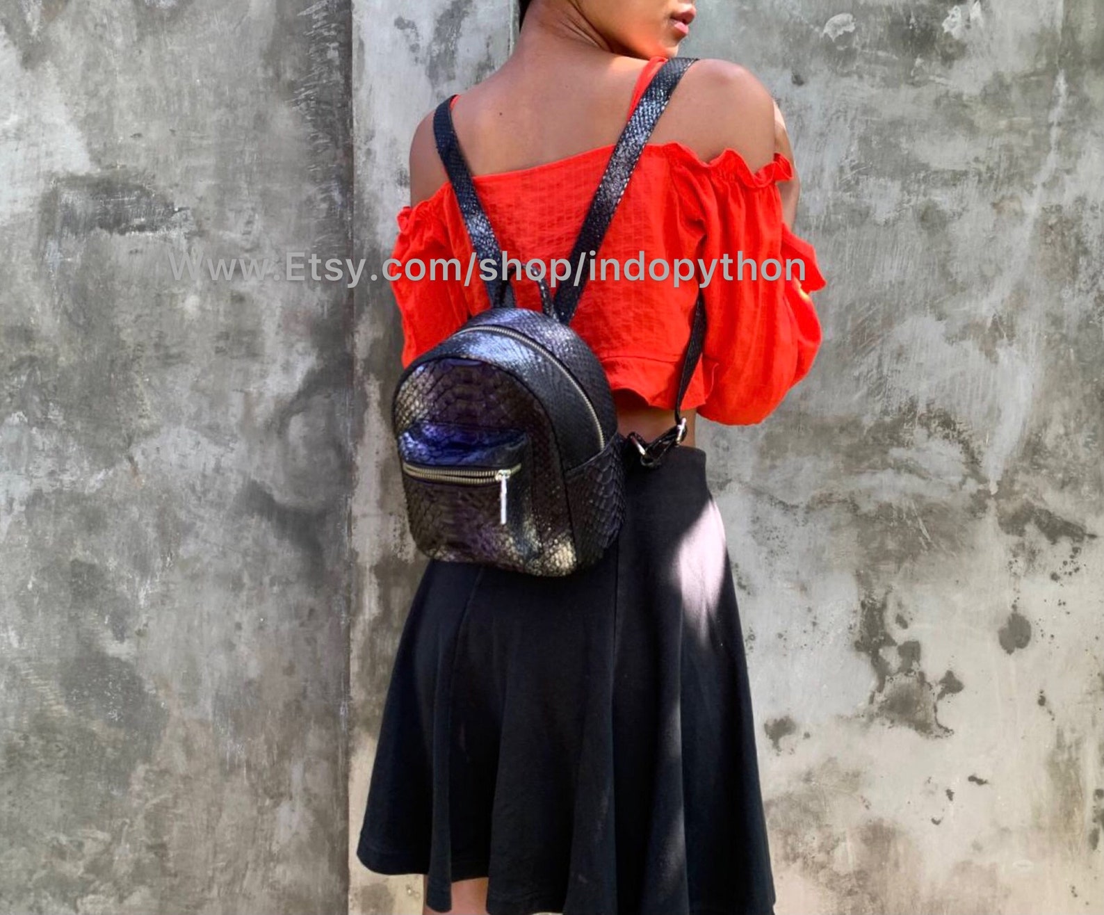 Python Backpack black Backpack women Backpack leather | Etsy