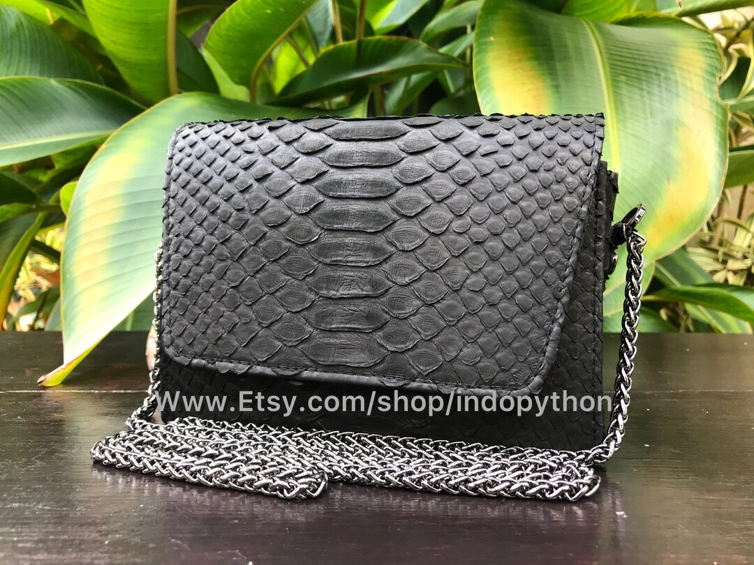 Black Python Bag, Python Bag, Black Leather Bag, Snakeskin Bag, Gift ...