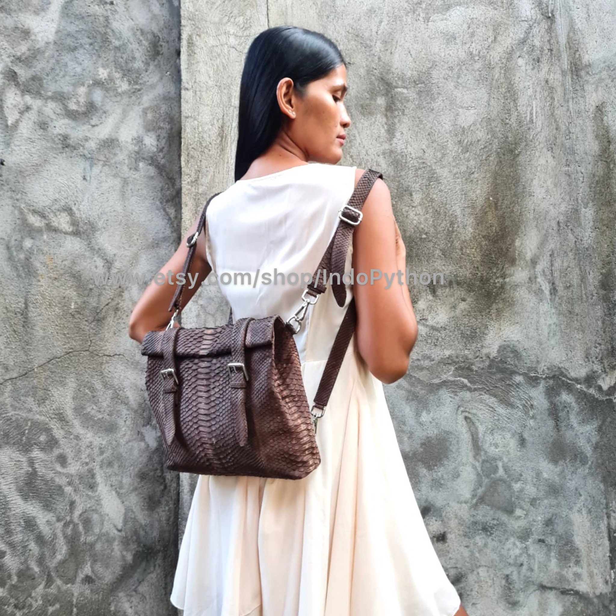 Python bag brown bag snakeskin purse leather backpack gift | Etsy