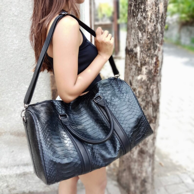 Black Python Travel Big Bag Snakeskin Genuine Leather Purse - Etsy