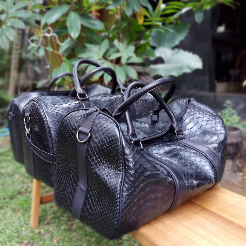 Black Python Travel Big Bag Snakeskin Genuine Leather Purse - Etsy